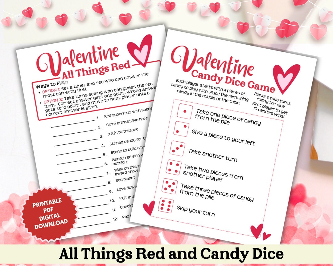 Valentines Day Candy Dice Game All Things Red, Galentines Game Party ...