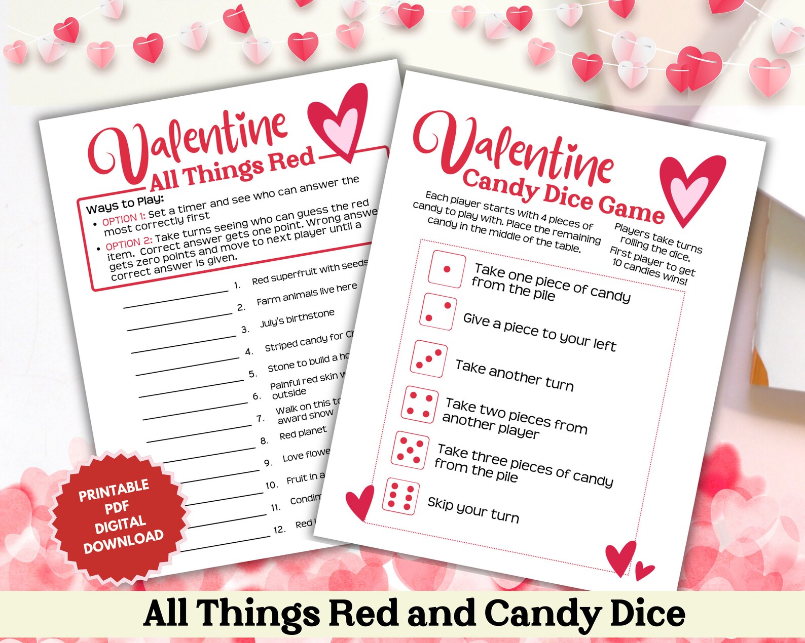 Valentines Day Candy Dice Game All Things Red, Galentines Game Party ...