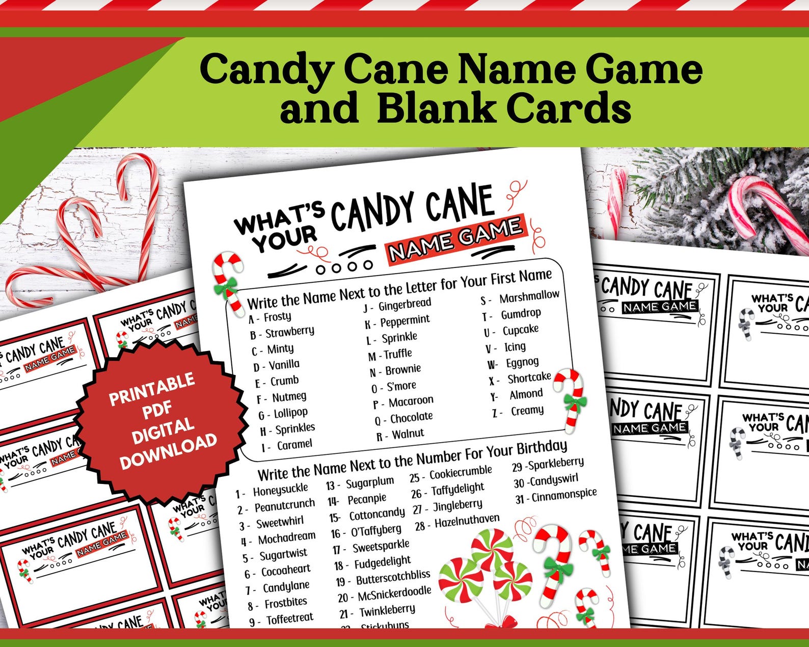 Printable Candy Cane Name Game Generator, Christmas Whats Your Sweets ...