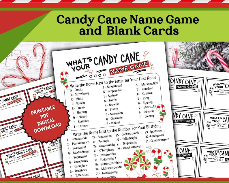 Printable Candy Cane Name Game Generator, Christmas Whats Your Sweets ...