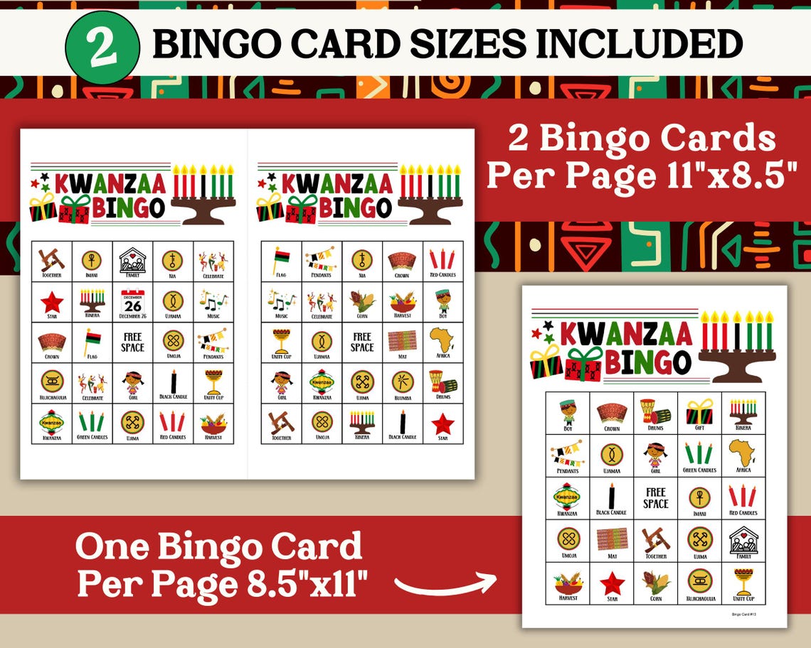 Kwanzaa Bingo Game Printable PDF, 100 Bingo Cards Bundle, Seven ...