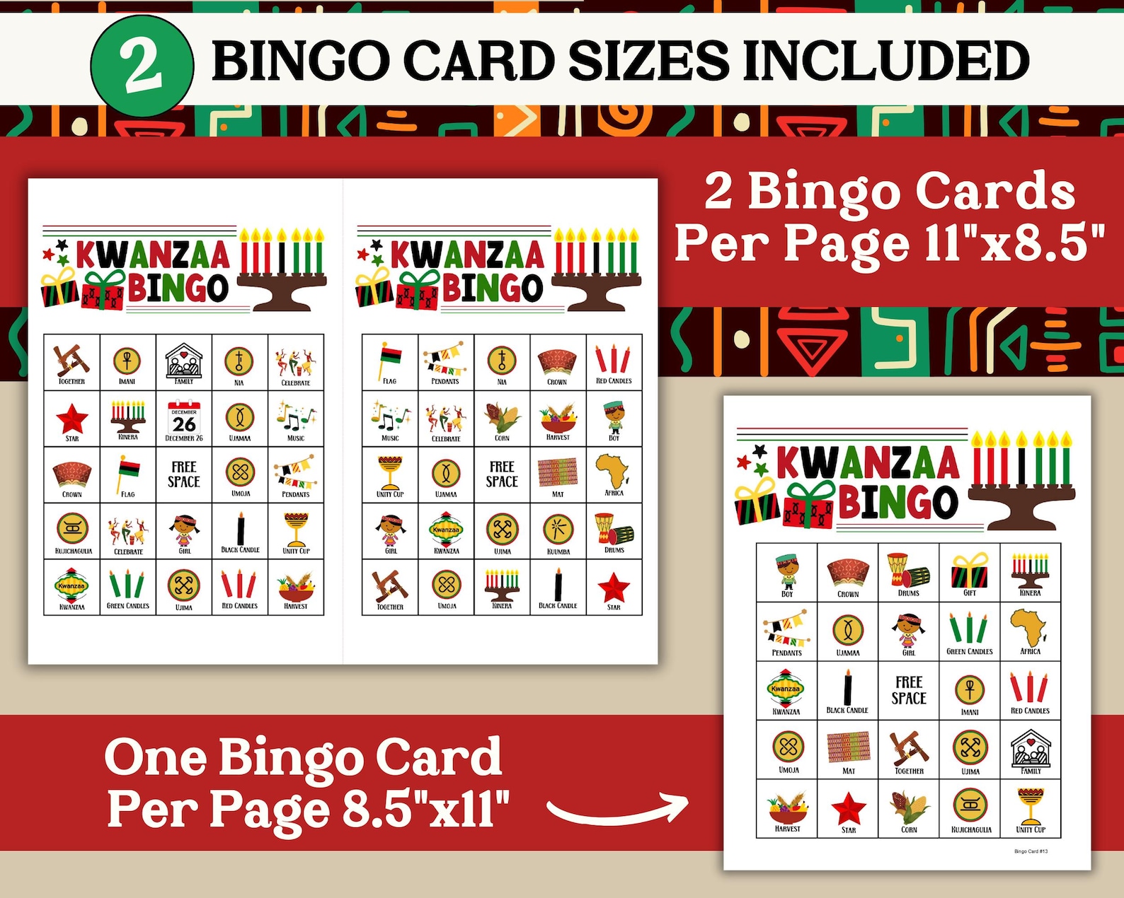 Kwanzaa Bingo Game Printable PDF, 100 Bingo Cards Bundle, Seven ...
