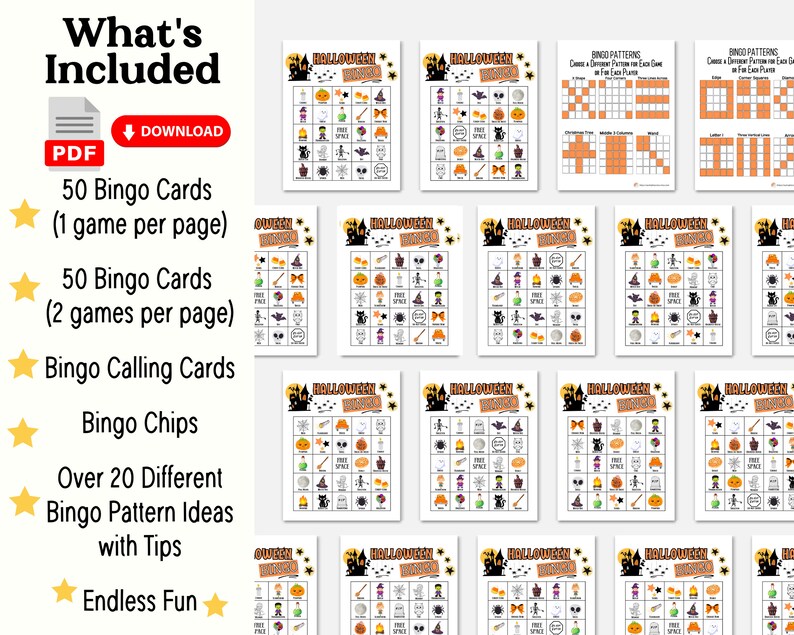 Halloween Bingo Game Cards, Printable Classroom Party Kids October ...