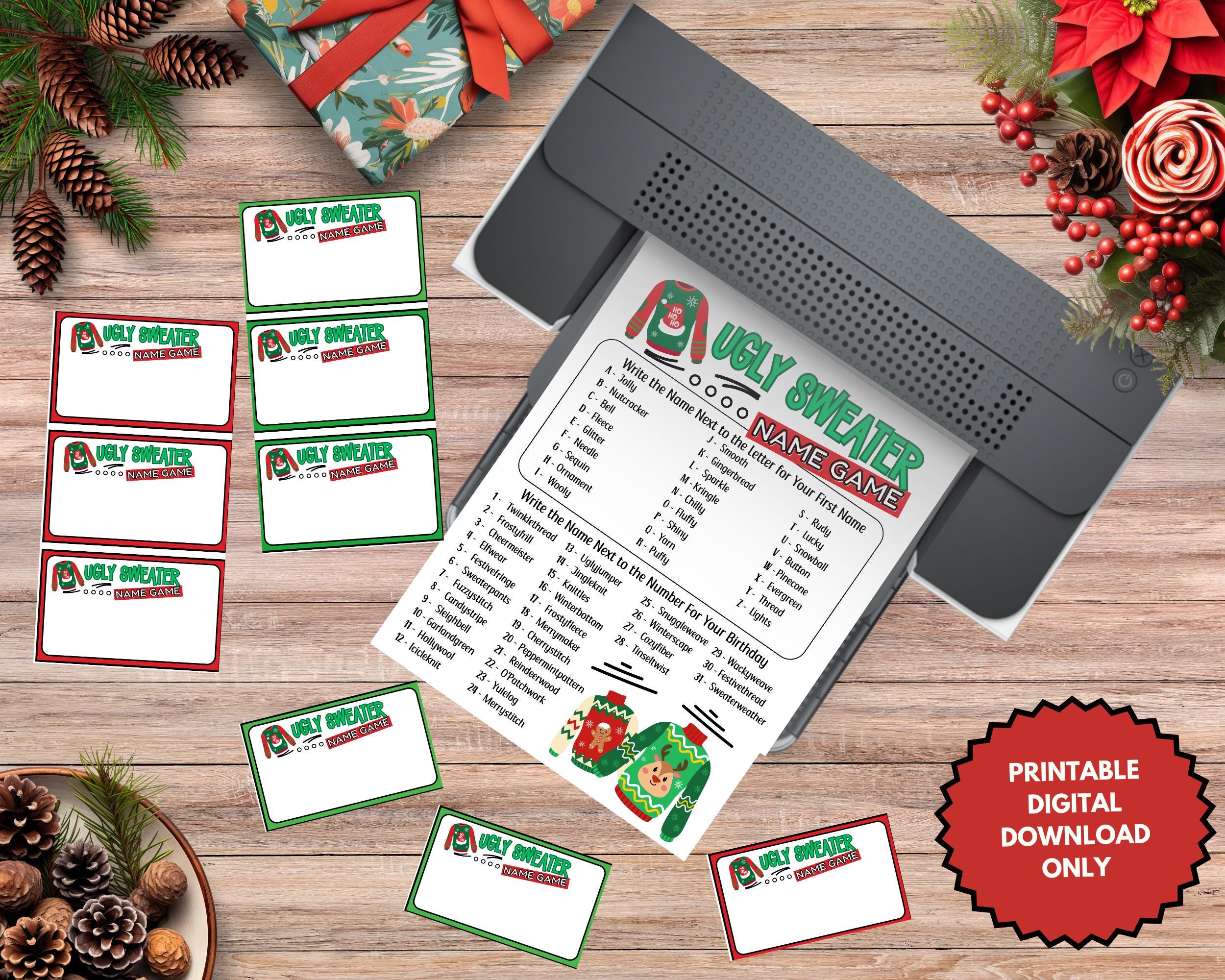 Ugly Sweater Name Game Generator Printable, Christmas Whats Your Ugly ...