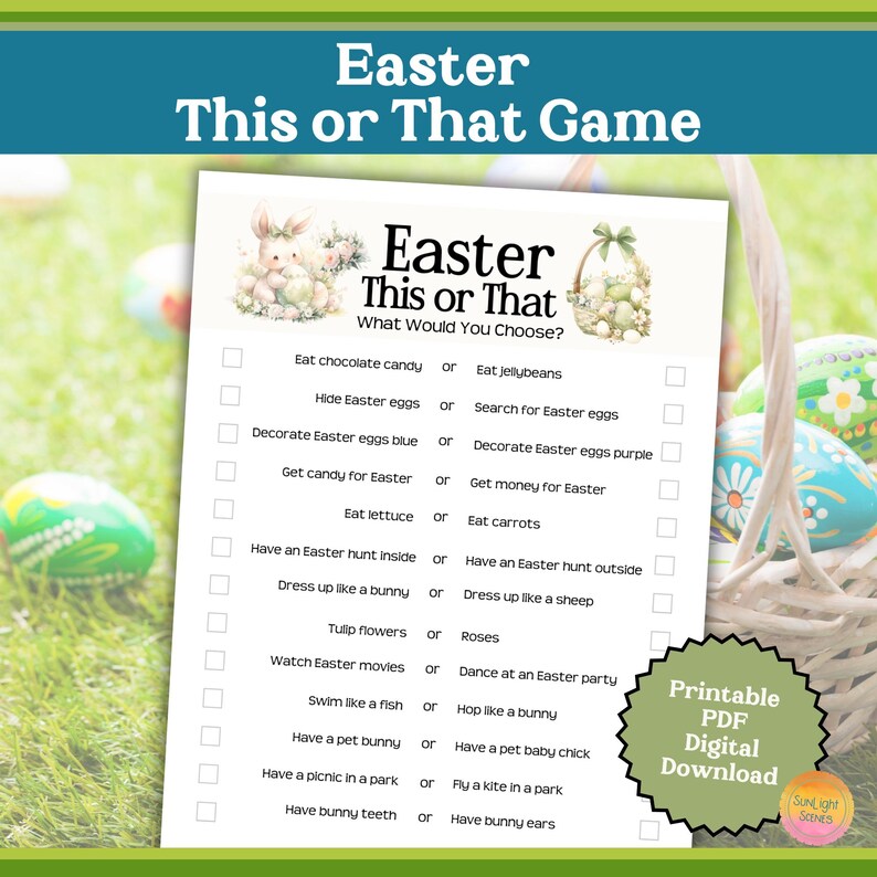 This or That Easter Party Game Kids Would You Rather Find the Guest ...
