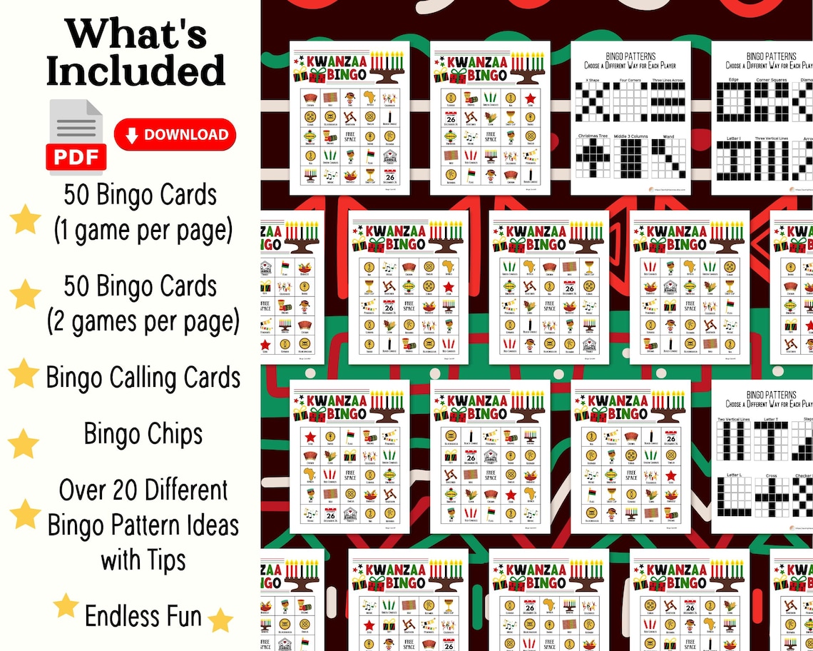 Kwanzaa Bingo Game Printable PDF, 100 Bingo Cards Bundle, Seven ...