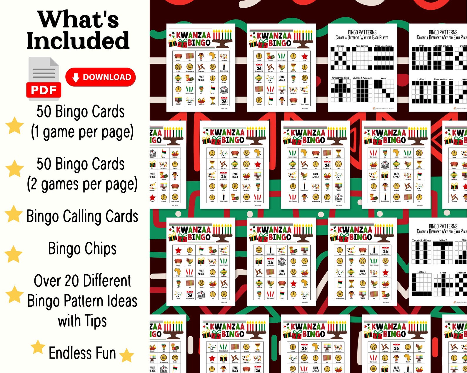 Kwanzaa Bingo Game Printable PDF, 100 Bingo Cards Bundle, Seven ...