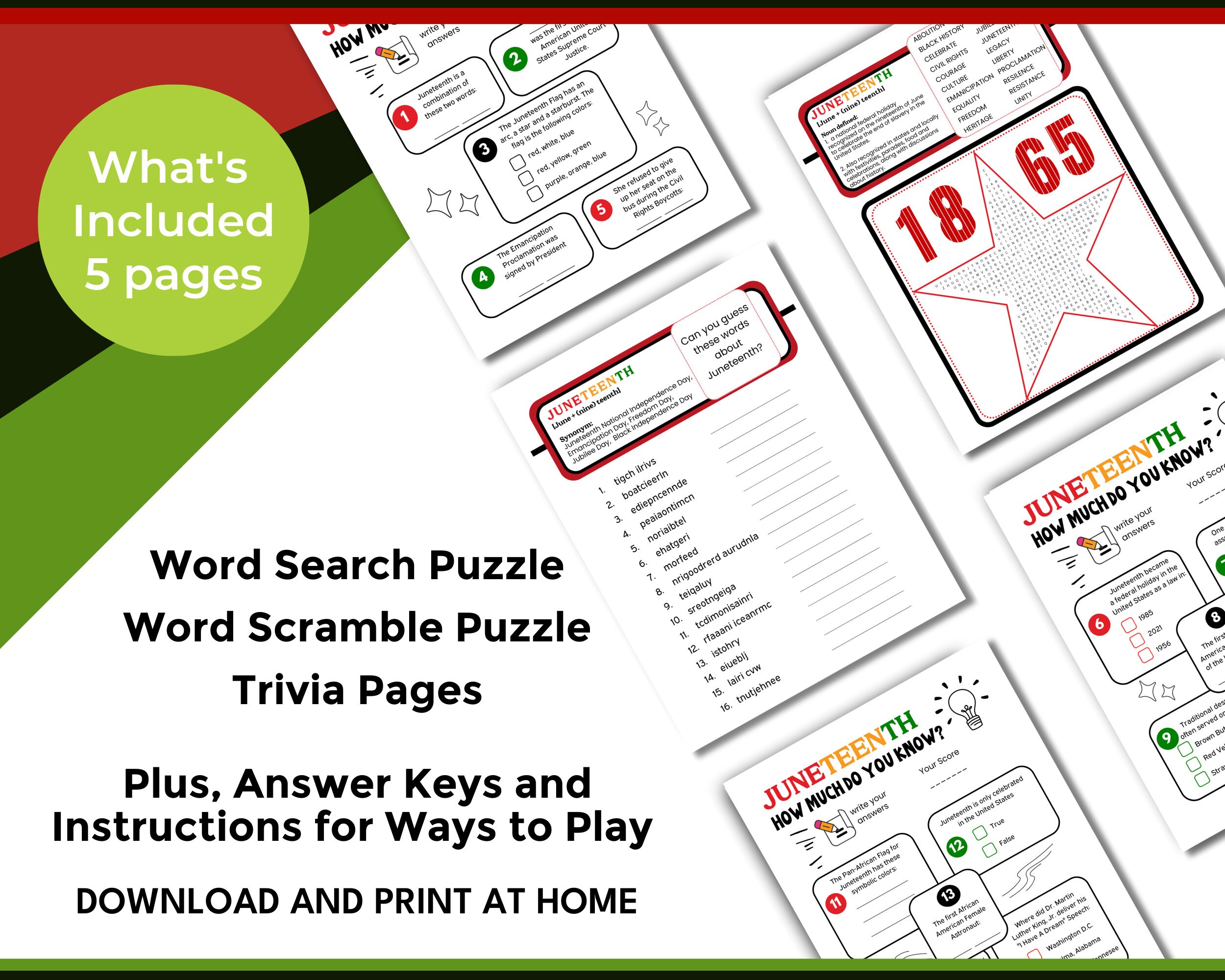 Juneteenth Games Bundle Printable, Freedom Day Civil Rights Trivia ...