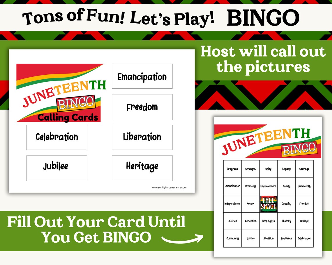 Printable Juneteenth Bingo Cards for Family, Bingo Game Patterns ...