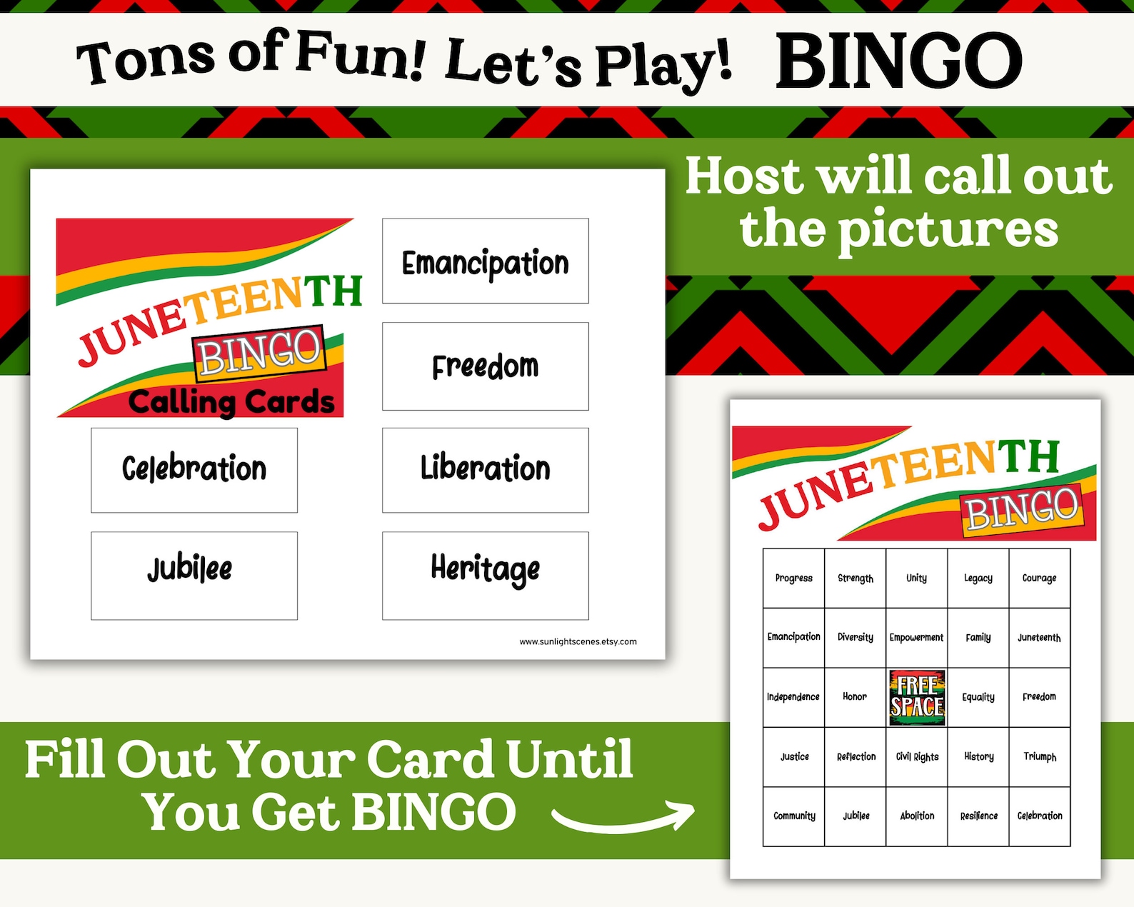 Printable Juneteenth Bingo Cards for Family, Bingo Game Patterns ...