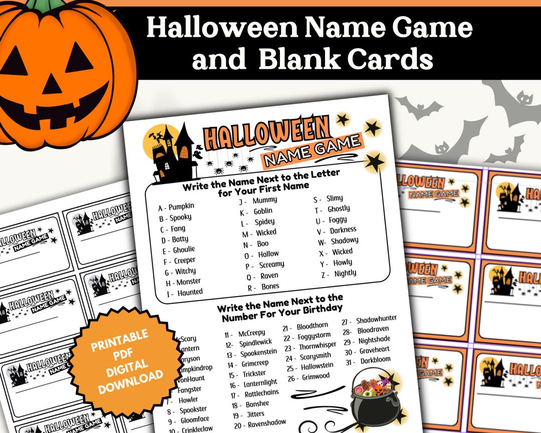 Halloween Name Game Generator and Tags Printable PDF, Whats Your Name ...