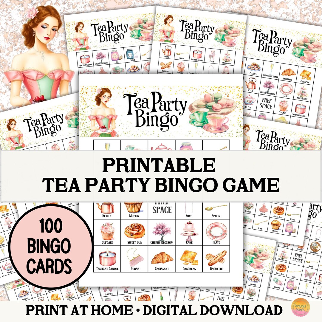 Tea Party Bingo 100 Printable Cards, Enchanted Garden Bridal Shower ...
