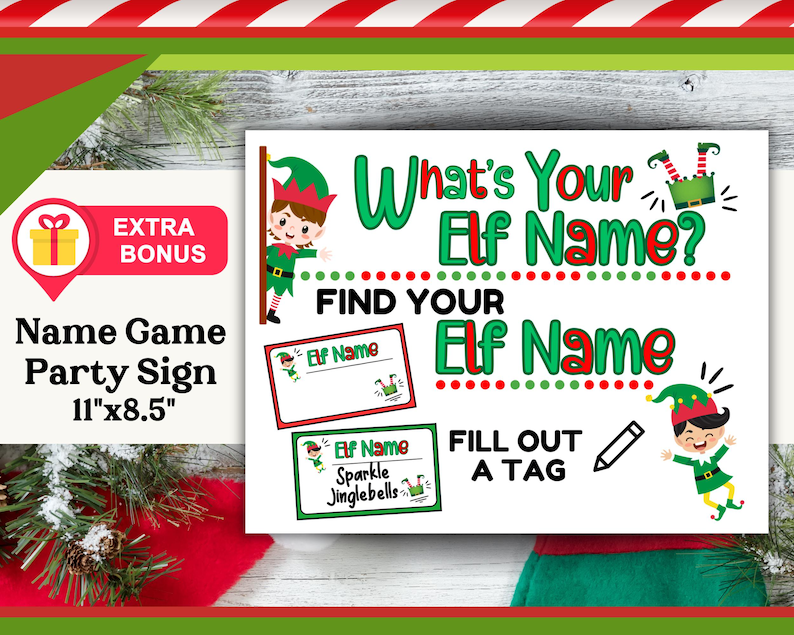 Elf Name Game Generator Printable Name Tags, Whats Your Elf Name Family ...