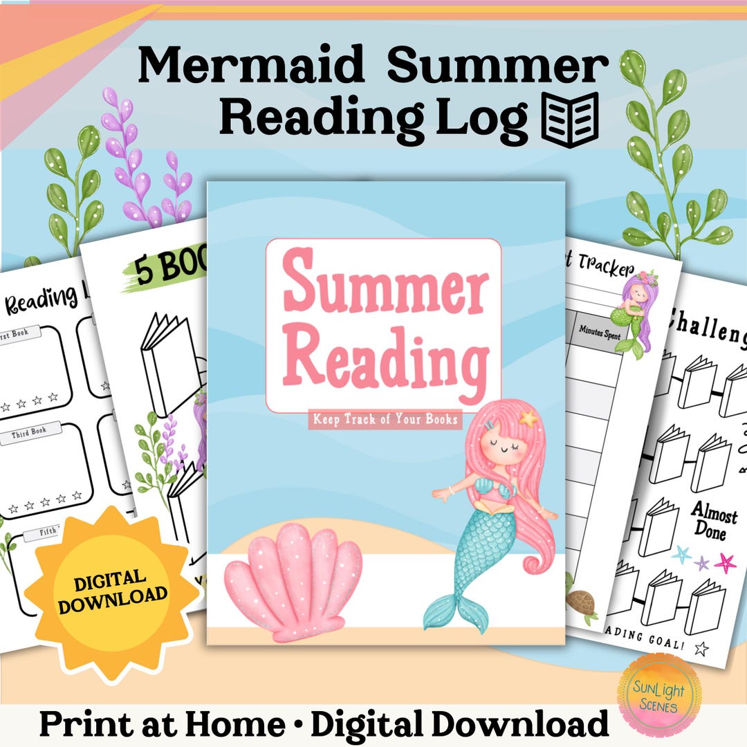 Mermaid Summer Reading Challenge: Kids Printable Book Log (PDF Download ...