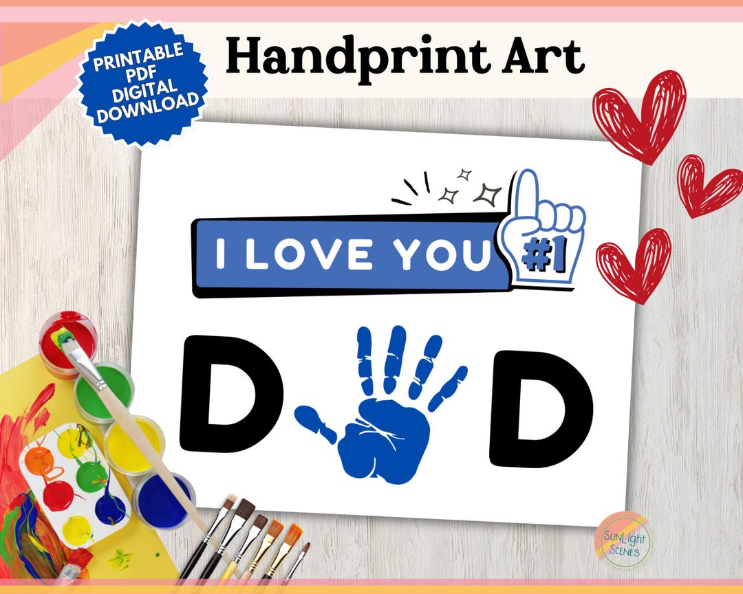 I Love Dad Handprint Art Coloring Page, First Father's Day Keepsake, #1 ...