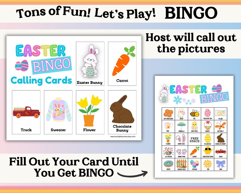 Printable Easter Bingo Game Prefilled Cards, Spring Bingo Slumber Party ...