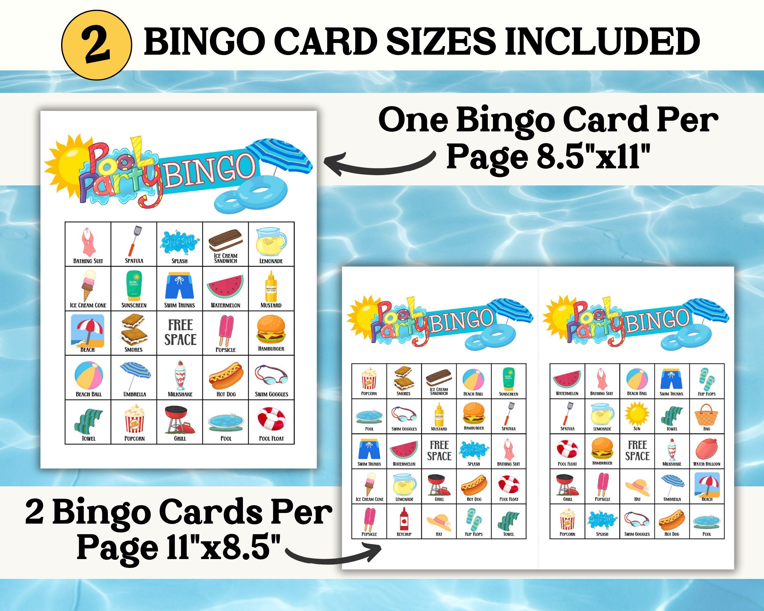 Pool Party Printable Bingo Cards, 100 Bingo Cards Family Reunion Games ...