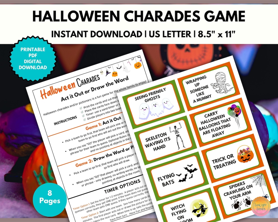 Halloween Charades Game Costume Birthday Party, Halloween Classroom ...