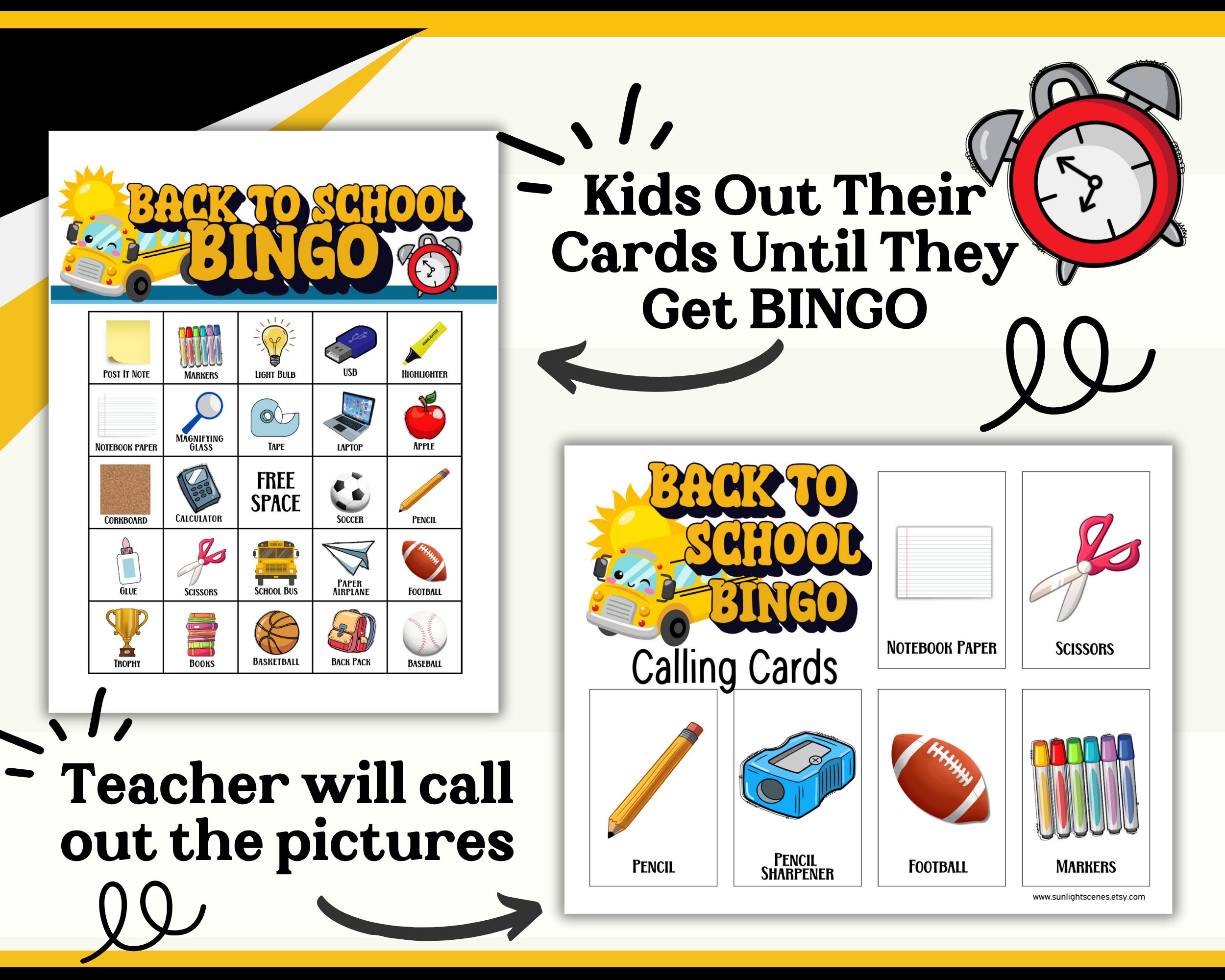Back to School Bingo Game Cards, Classroom Bingo First Day of School ...