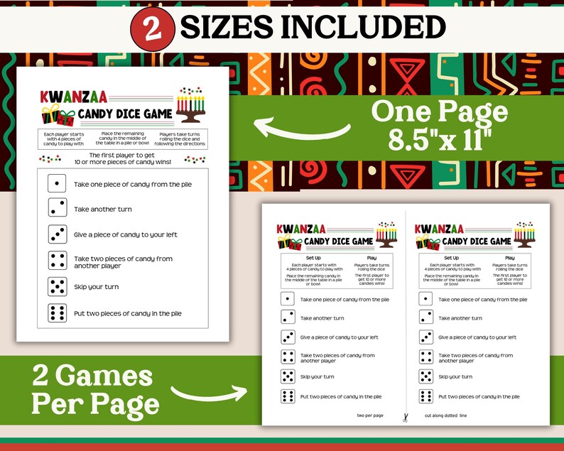 Kwanzaa Candy Dice Game Printable PDF, Candy Roll the Dice Group Game ...