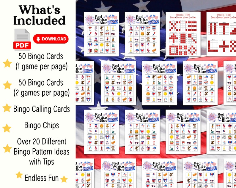 Fourth of July Printable Bingo Cards, July 4th Patriotic Ice Cream ...