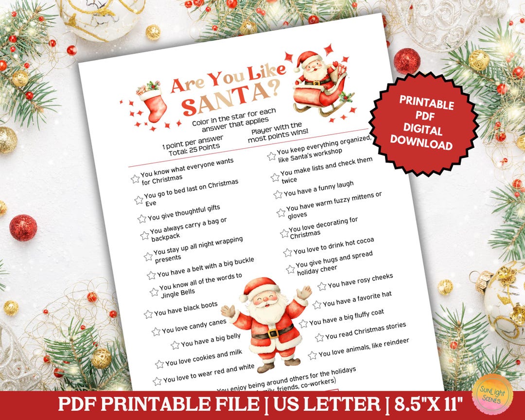 Who is Most Like Santa Printable PDF, Holiday Office Party Trivia, Xmas ...