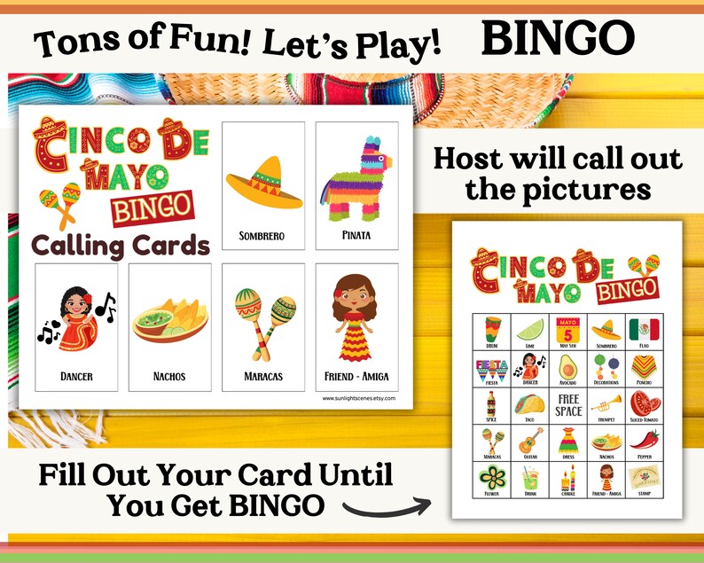 Printable Cinco De Mayo Bingo Game Cards, Mexican Taco Tuesday Night ...