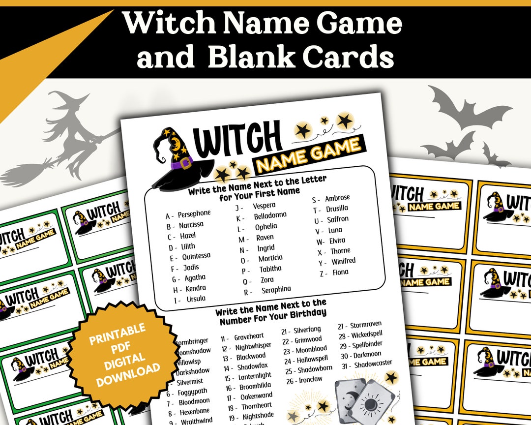 Witch Name Game Generator and Tags Printable PDF, Whats Your Name ...