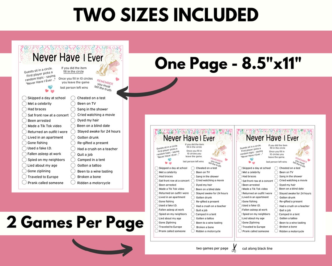 Never Have I Ever Printable Party Game Ladies Night Out, Girls Night ...