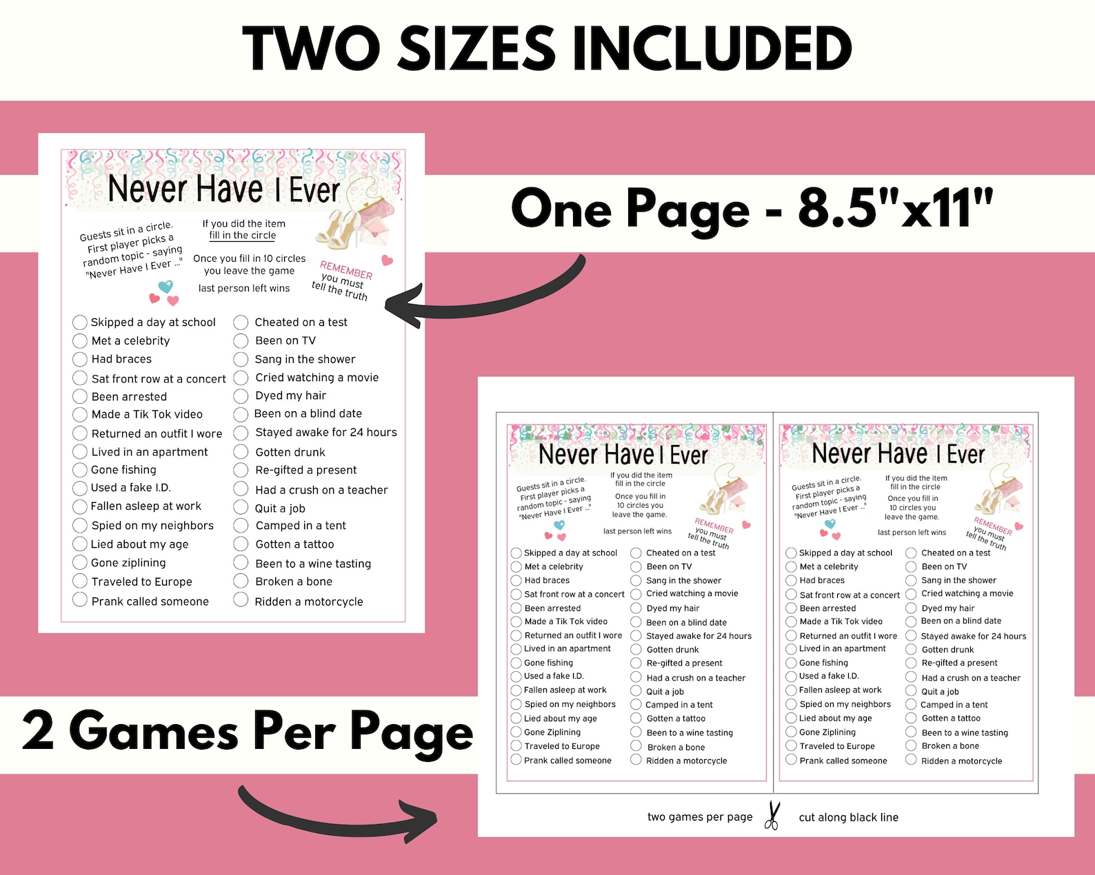 Never Have I Ever Printable Party Game Ladies Night Out, Girls Night ...