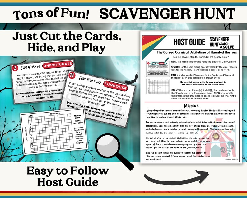 Halloween Scavenger Hunt Printable Game Bundle With Riddles Clues, Fall ...