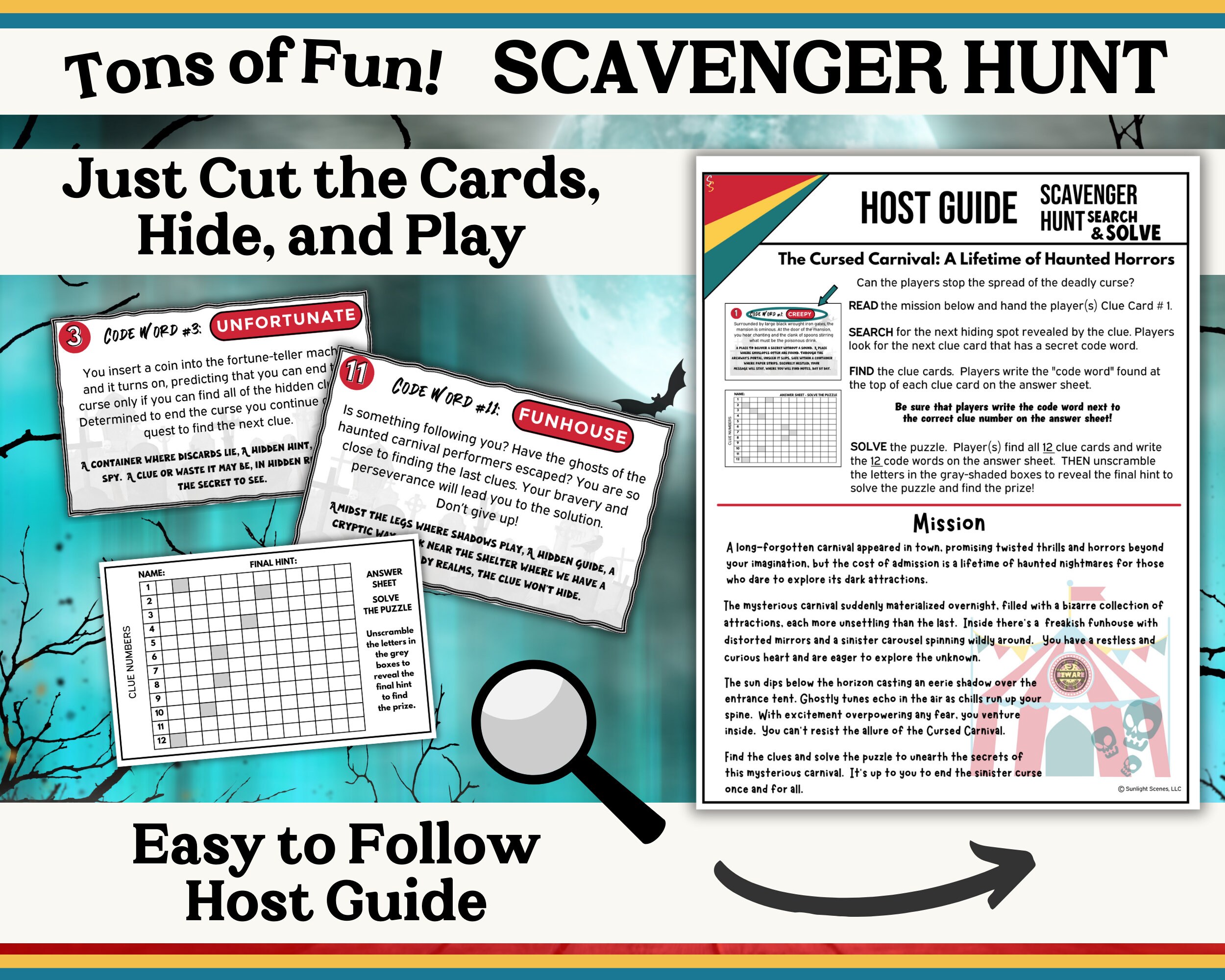 Halloween Scavenger Hunt Printable Game Bundle With Riddles Clues, Fall ...