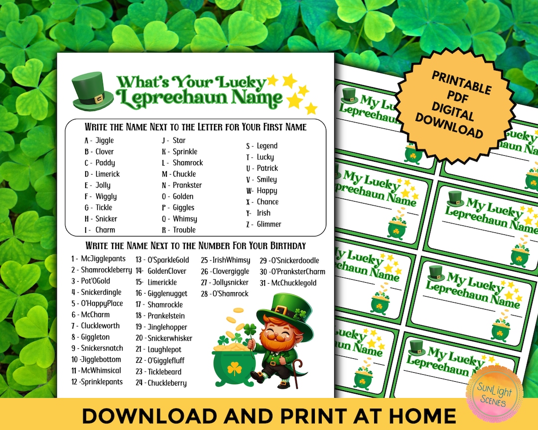 Leprechaun Name Game Generator With Tags Printable PDF, Funny St ...