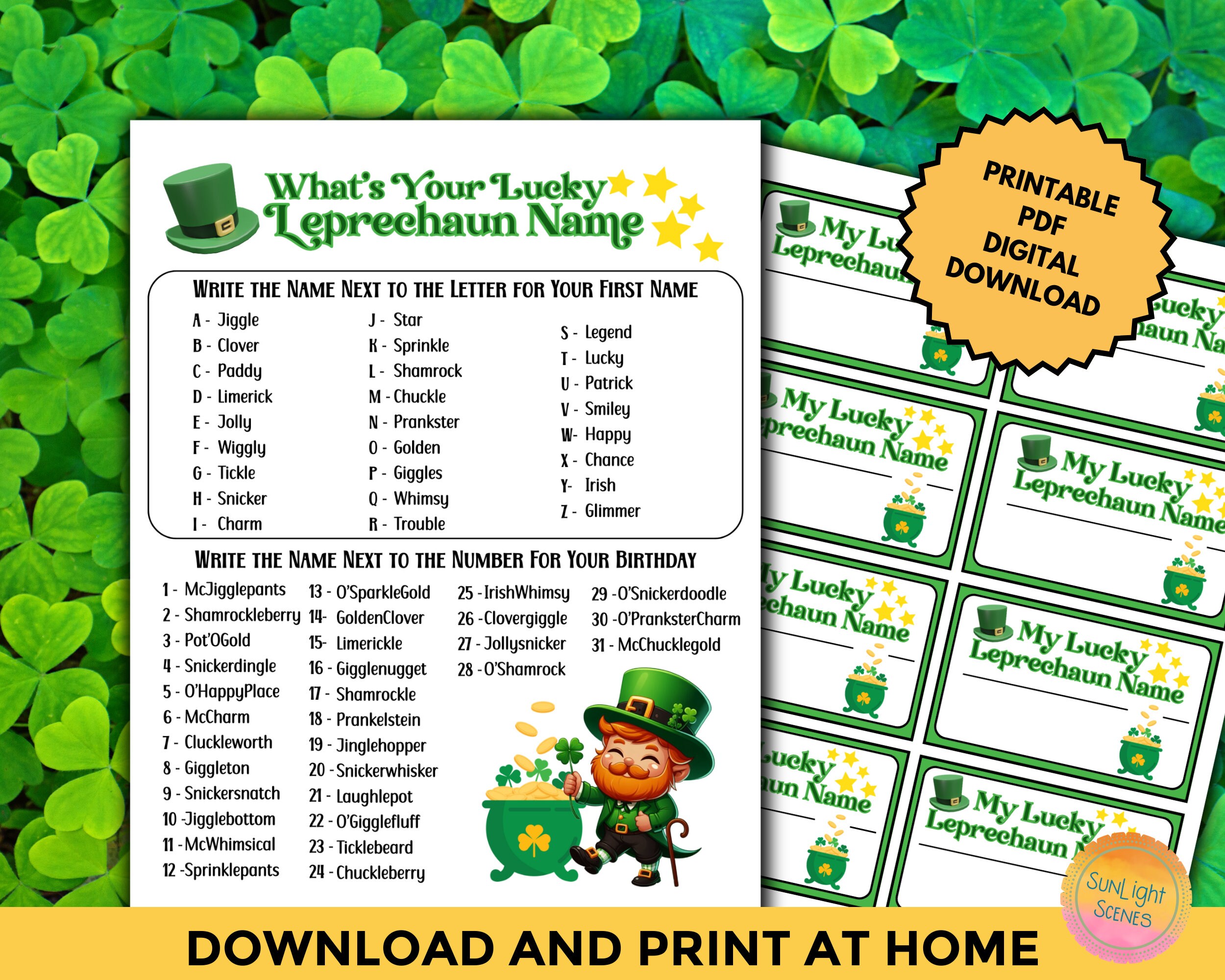 Leprechaun Name Game Generator With Tags Printable PDF, Funny St ...