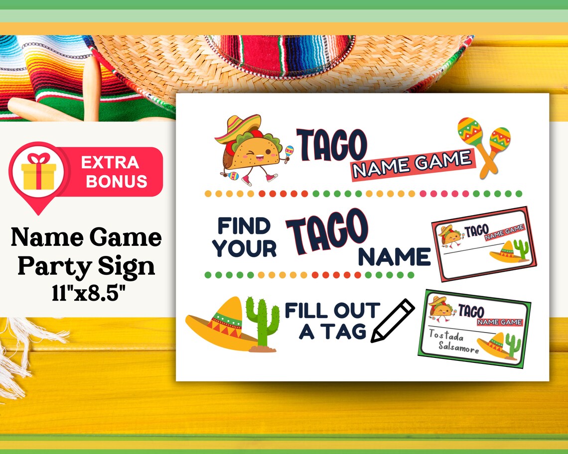 Taco Name Game With Printable Name Tags, Taco Tuesday Mexican Final ...