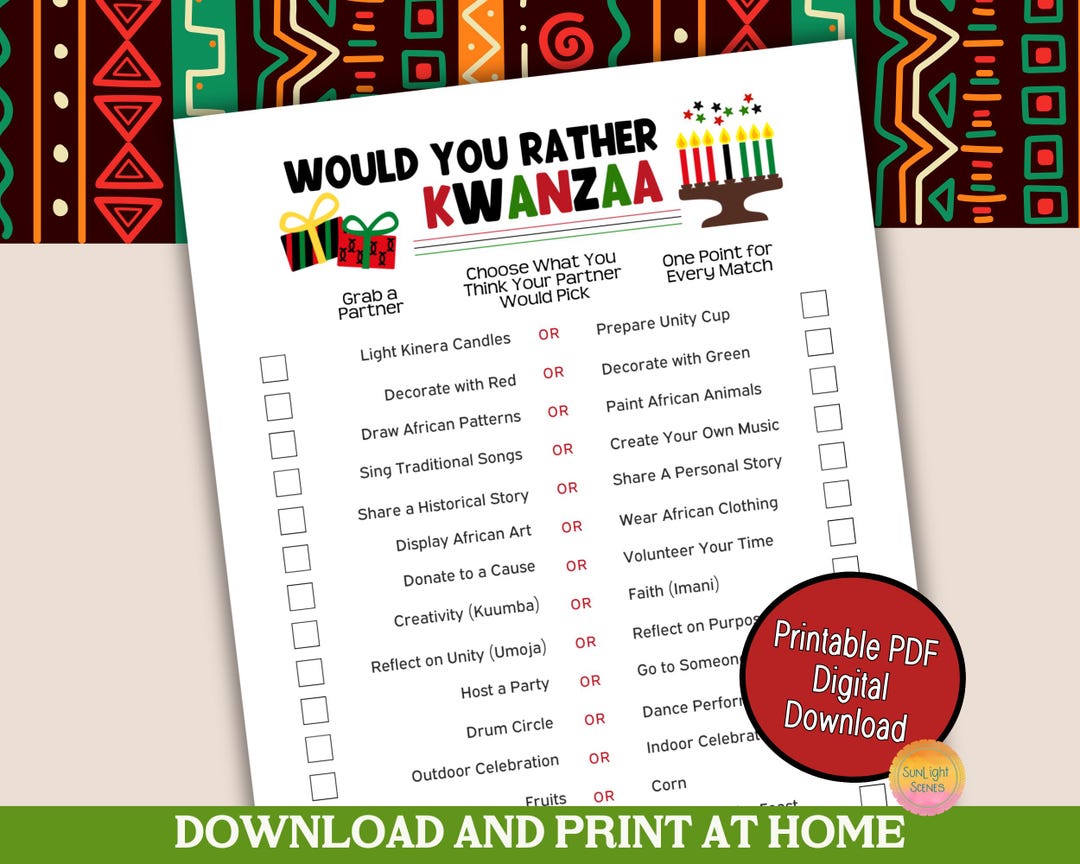 Kwanzaa Would You Rather Game Printable PDF, Seven Principles Kwanzaa ...