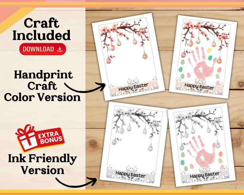 Easter Handprint Art PDF, Printable Toddler DIY Thumbprint Craft, Pre-k ...