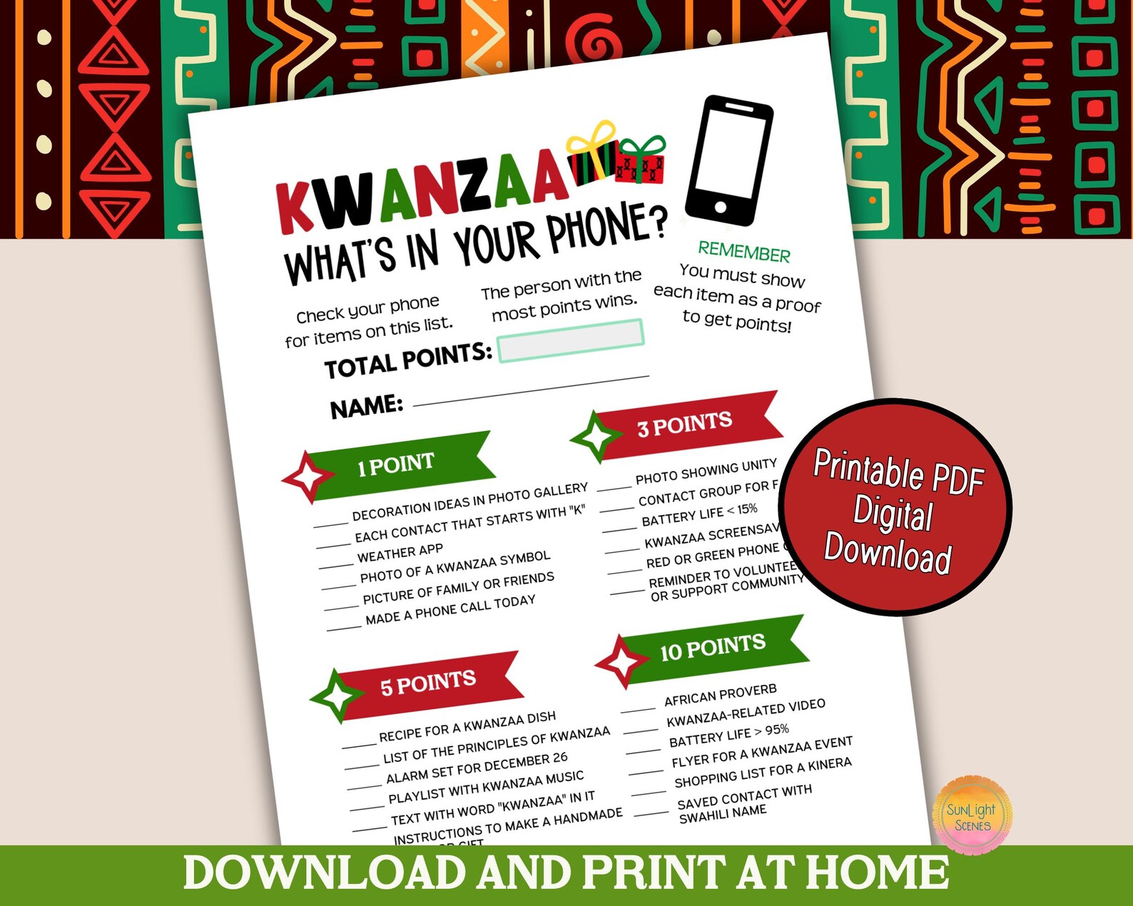 Kwanzaa What's in Your Phone Game Printable PDF, Whats on Your Phone ...