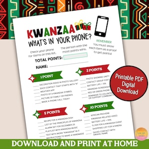 Kwanzaa What's in Your Phone Game Printable PDF, Whats on Your Phone ...