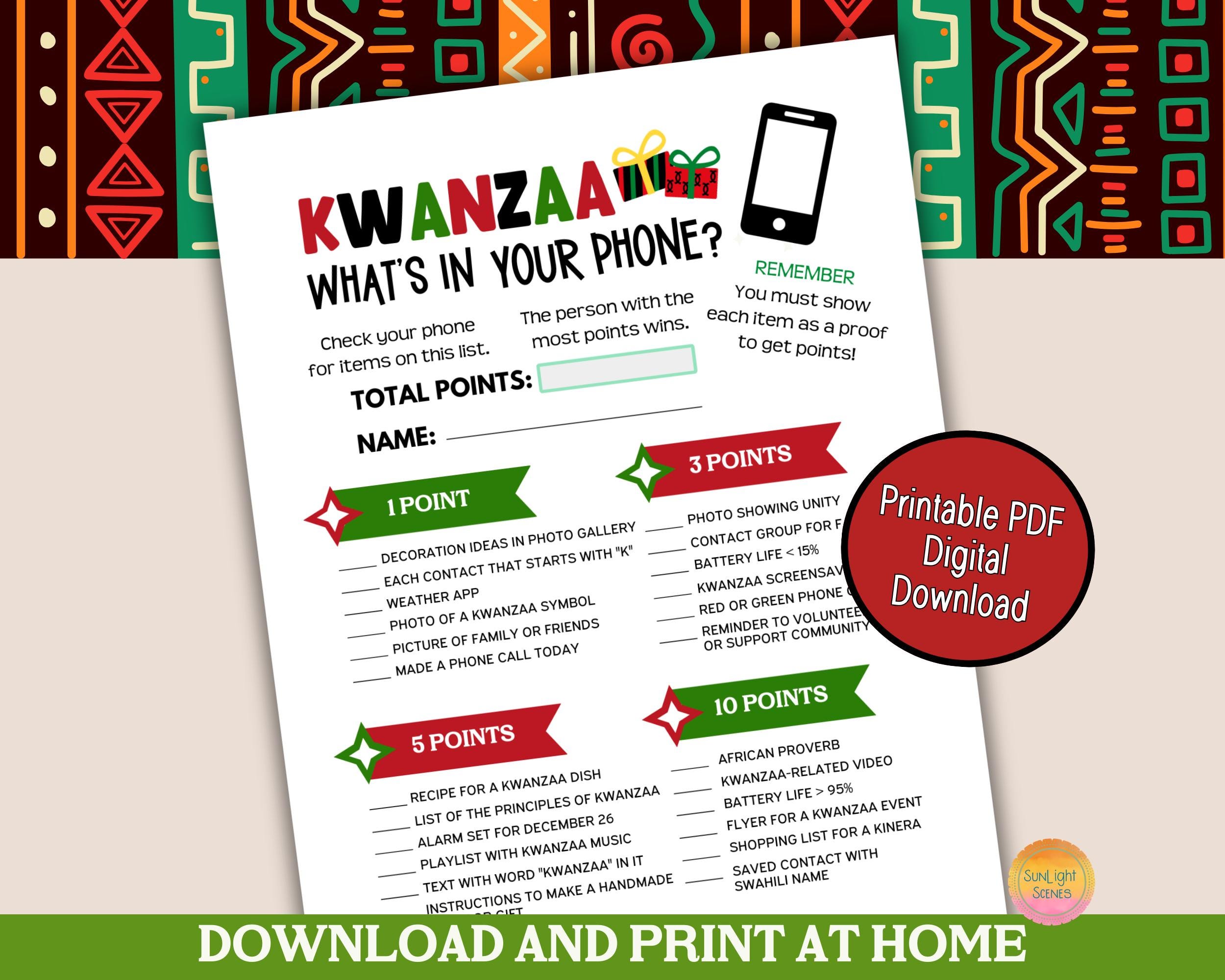 Kwanzaa What's in Your Phone Game Printable PDF, Whats on Your Phone ...