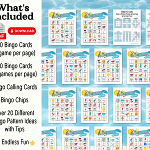 Pool Party Printable Bingo Cards, 100 Bingo Cards Family Reunion Games ...