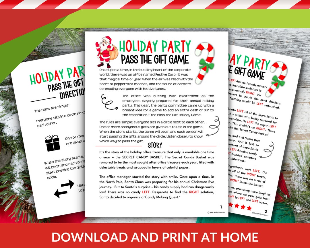 Office Holiday Party Pass the Gift Swap Game, Left Right White Elephant ...