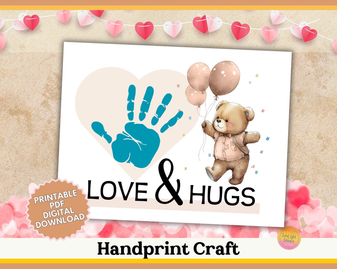 Teddy Bear Heart and Balloons Handprint Art, Brown Fathers Day Keepsake ...