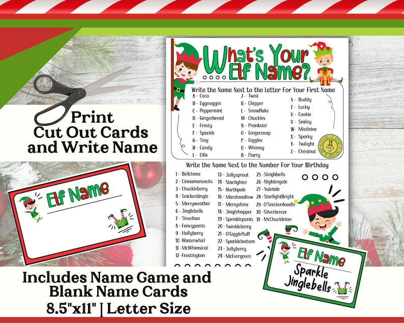 Elf Name Game Generator Printable Name Tags and Sign, Whats Your Elf ...