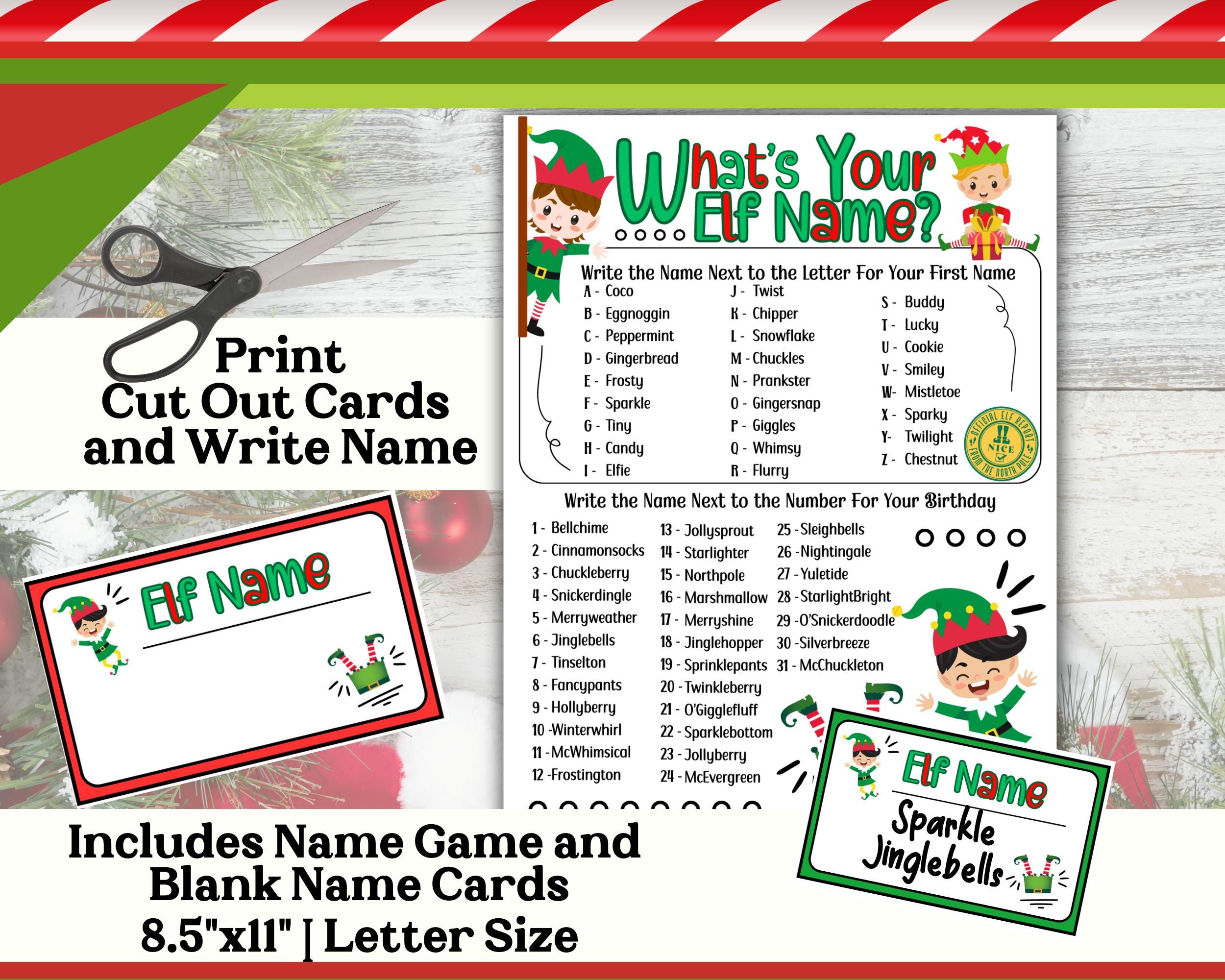 Elf Name Game Generator Printable Name Tags and Sign, Whats Your Elf ...