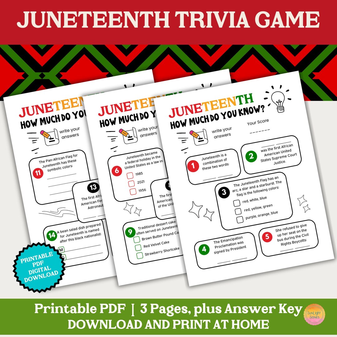 Juneteenth Trivia Gamespdf With Answer Key, African American Civil ...