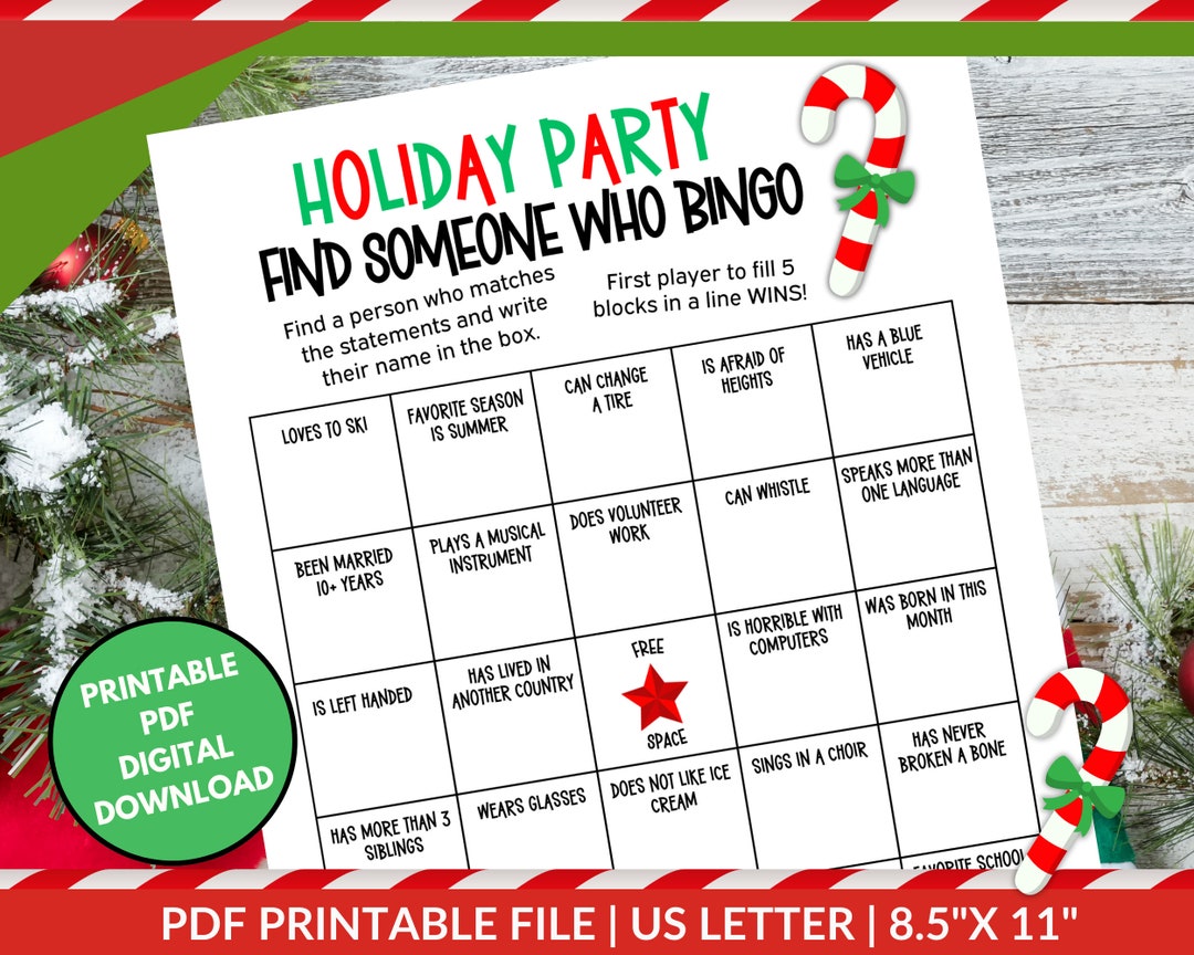 Christmas Find Someone Who Printable Game, Holiday Human Bingo Coworker ...