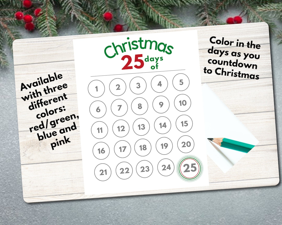 Christmas Countdown Printable Advent Calendar for Kids, 25 Days Until ...