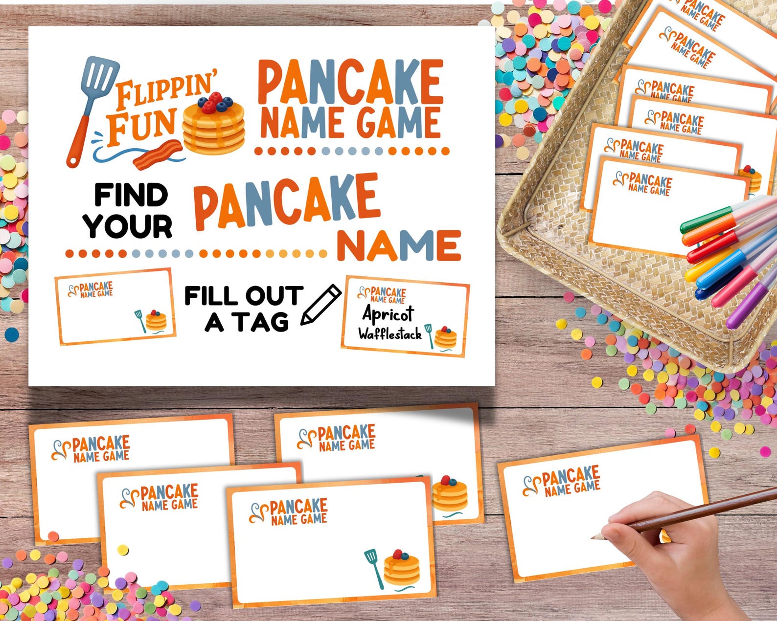 Pancake Name Game With Sign and Blank Name Tags Template, Printable PDF ...