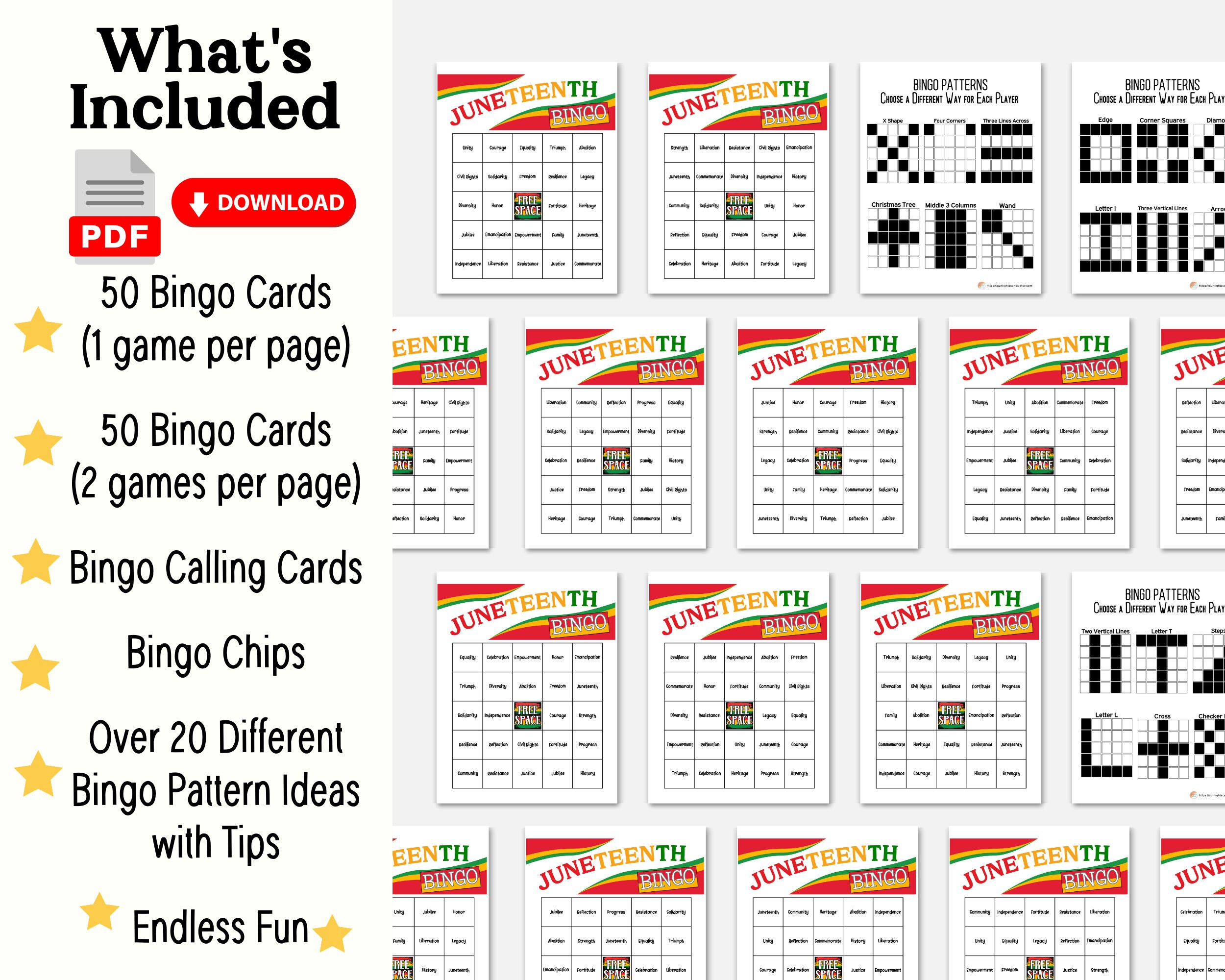 Printable Juneteenth Bingo Cards for Family, Bingo Game Patterns ...